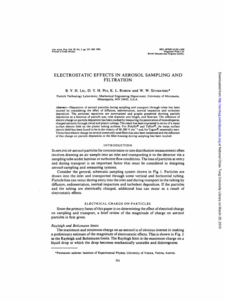 1985 Liu Electrostatic Effect Sampling | PDF | Aerosol | Deposition ...