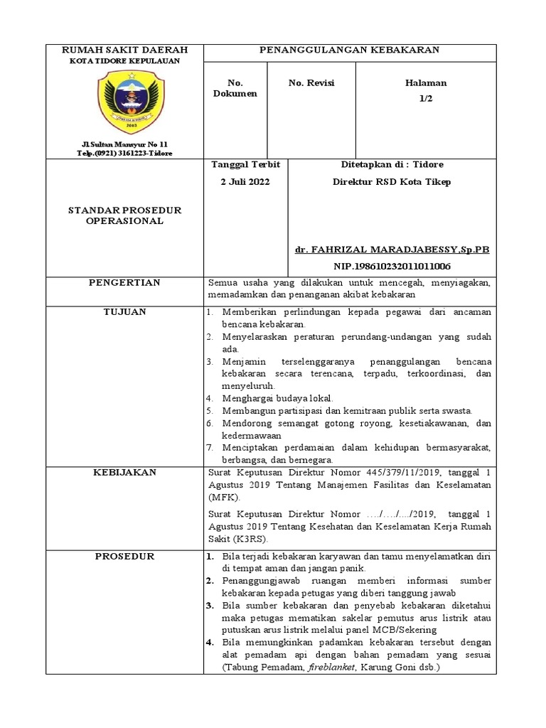 SPO Penanggulangan Kebakaran | PDF