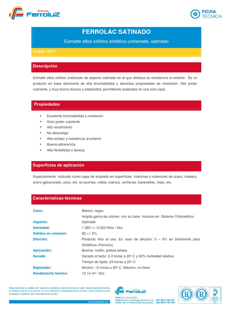 Ferrolac Satinado 6017 | PDF | Cepillo | Pintar