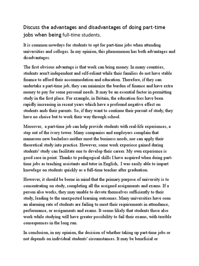 Pros and Cons of Part-Time Jobs | PDF