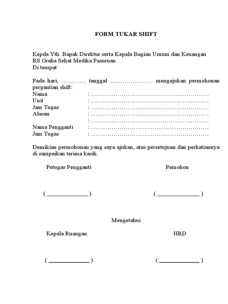 Surat Tukar Shift | PDF