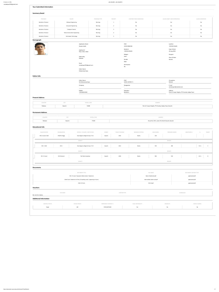SSUET - Application Form (Submitted) | Download Free PDF | Qualifications | Educational Stages