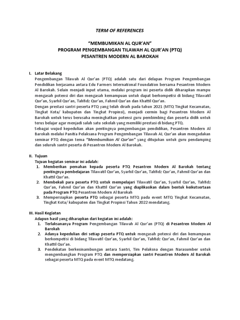 ToR Seminar PTQ | PDF