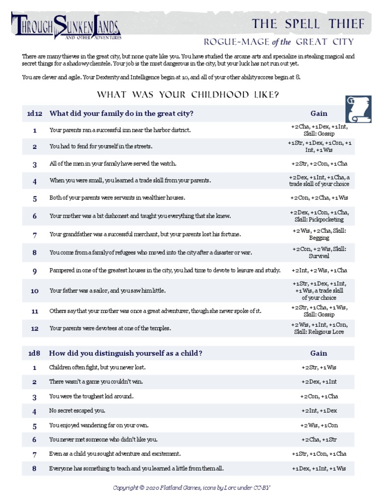 The Spell Thief Playbook For Through Sunken Lands | Download Free PDF | Role Playing Games | D20 ...