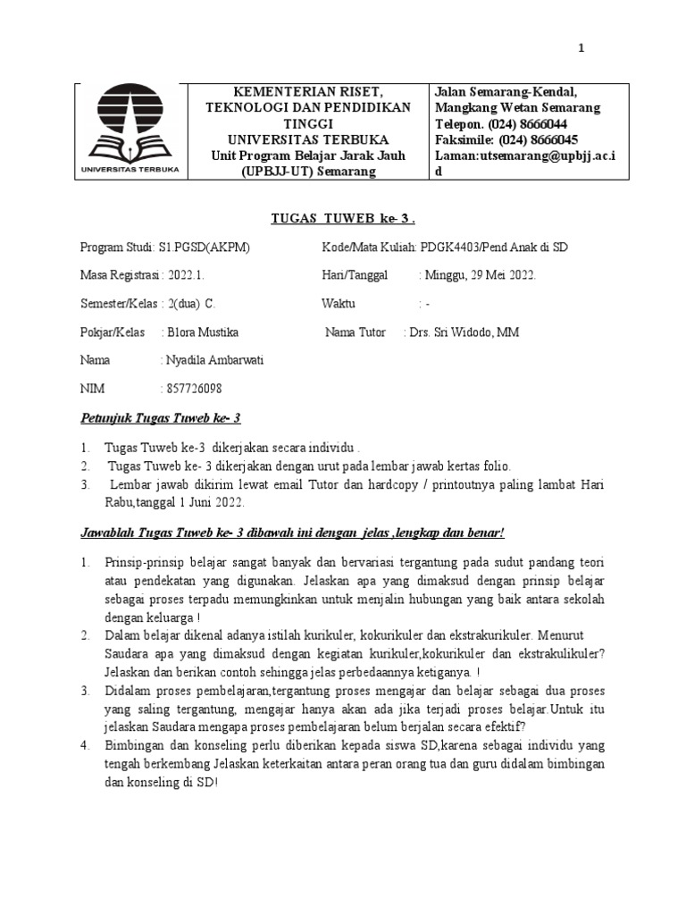 Tugas Turorial Pendidikan Anak SD 3 | PDF