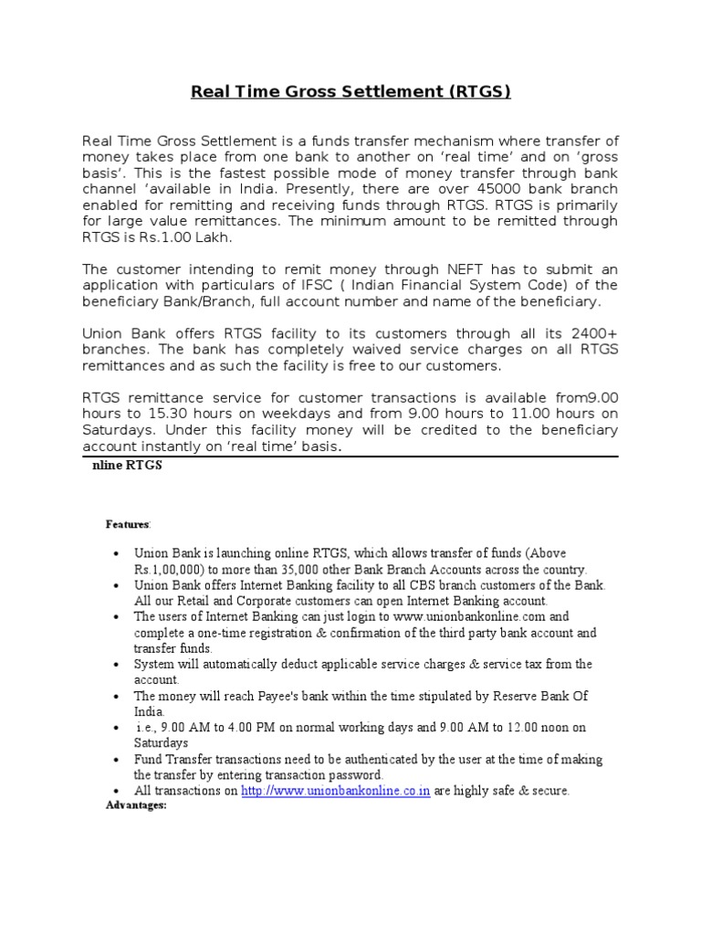 Real Time Gross Settlement (RTGS) | PDF | Online Banking | Banks & Banking