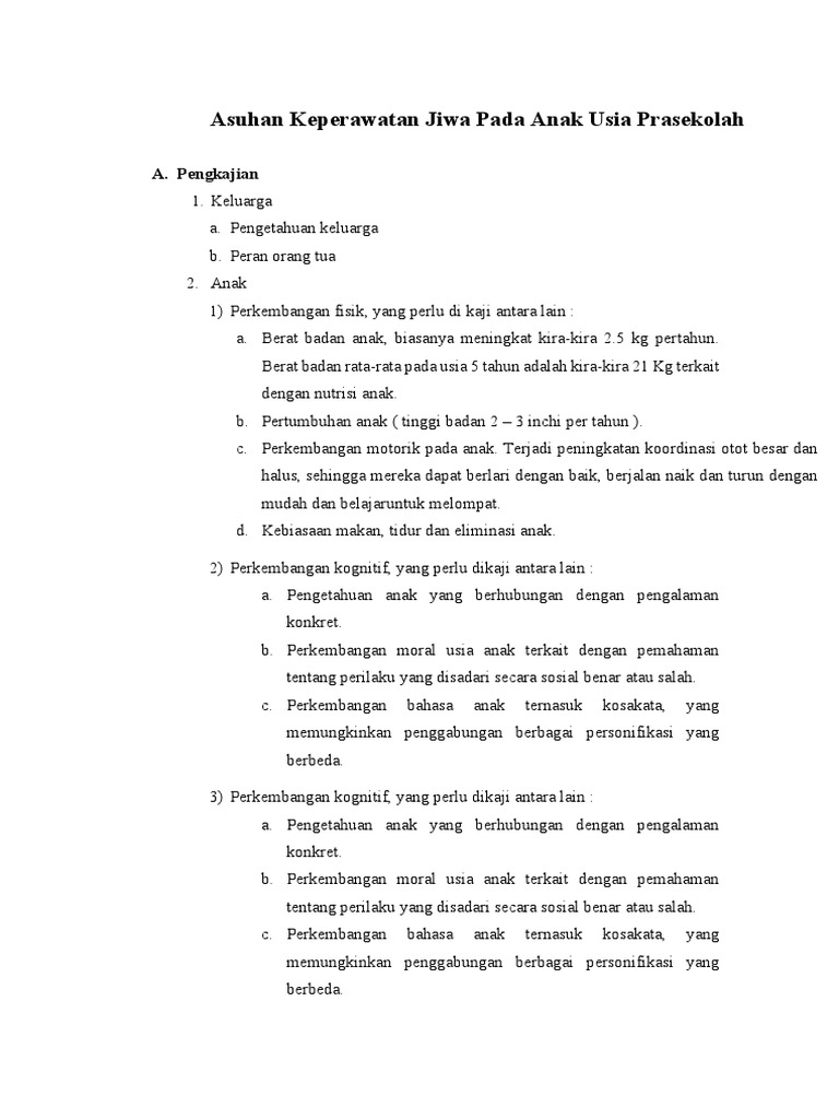 Askep Kep Jiwa Sehat Pada Anak Usia Prasekolah | PDF