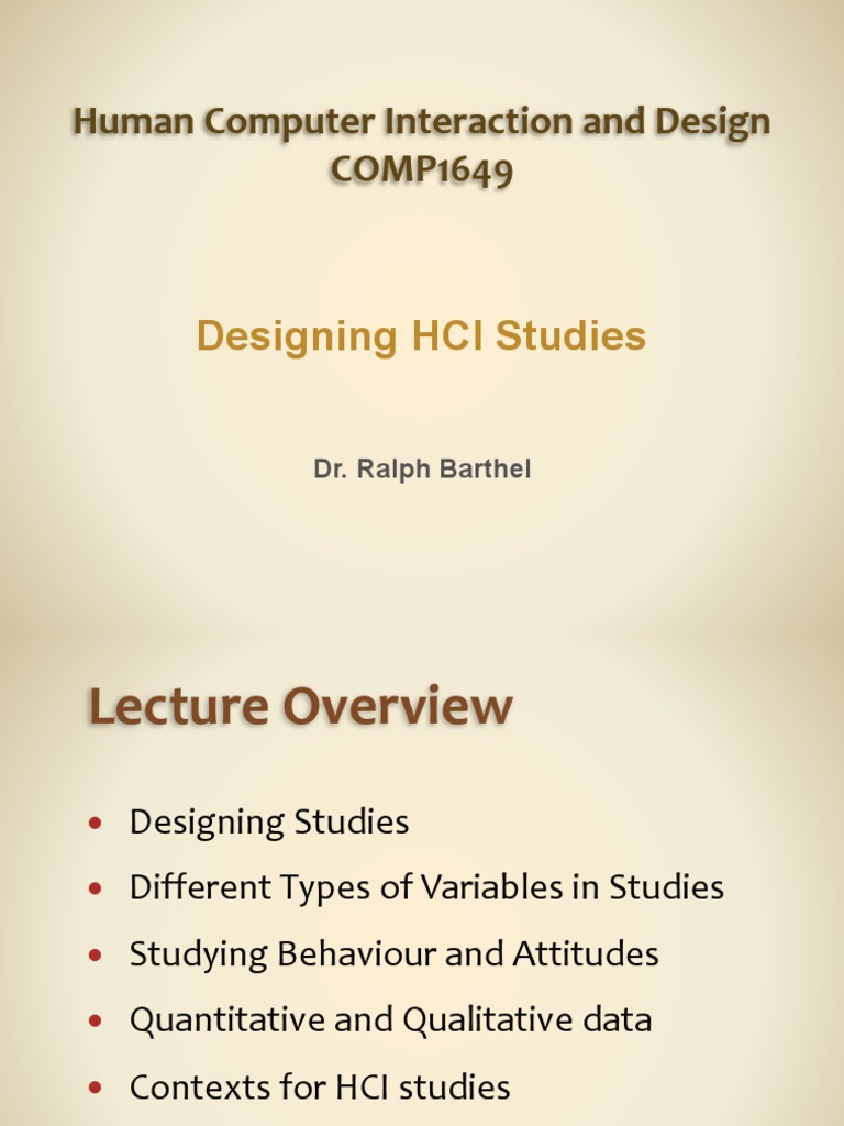 L7 Designing HCI Studies COMP1649 | PDF | Usability | Human–Computer ...