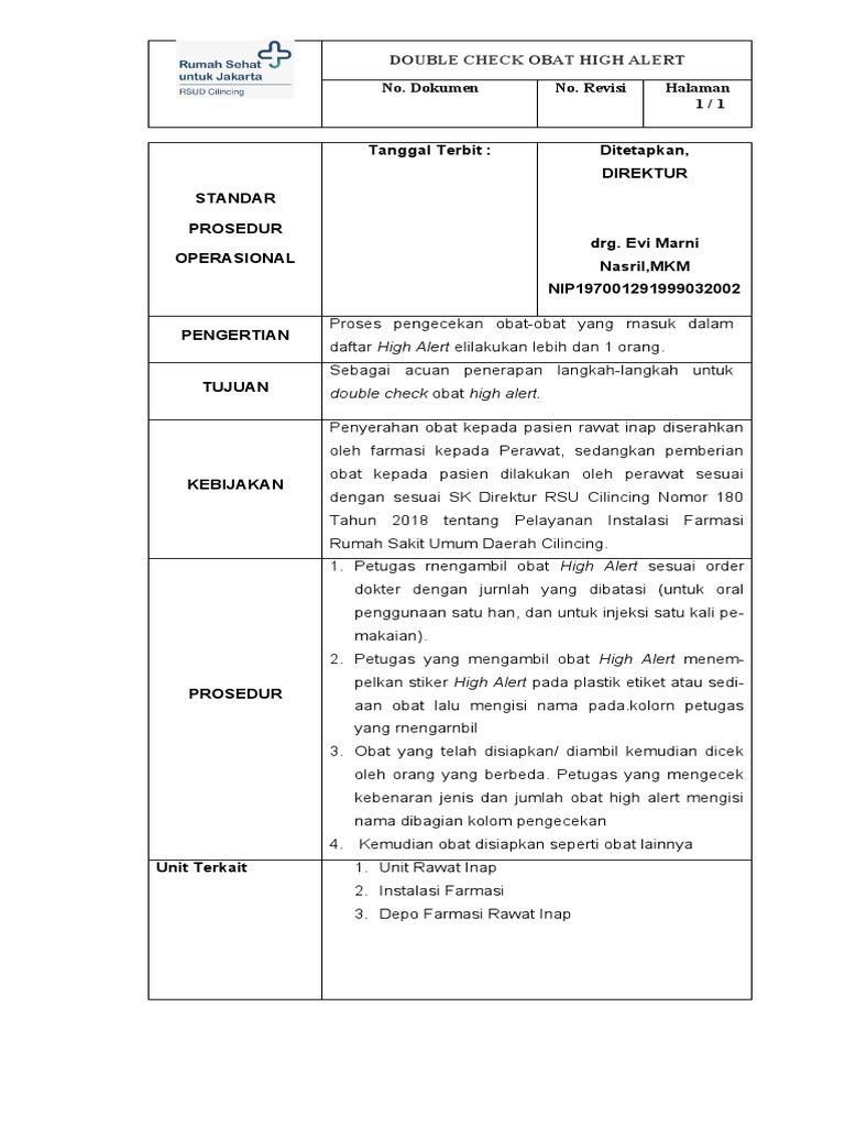 Prosedur Cek Obat High Alert | PDF