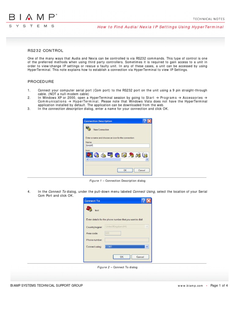 Rs232 Control: How To Find Audia/Nexia Ip Settings Using Hyperterminal | PDF | Component Object ...