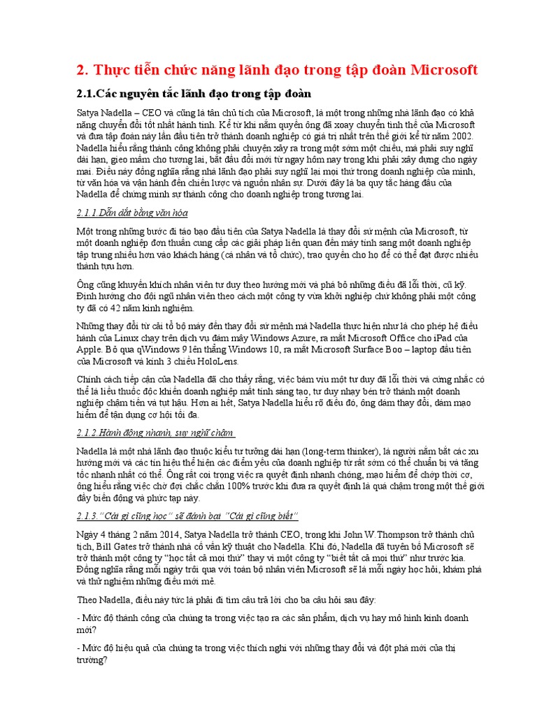 TH C TR NG CH C Năng Lãnh Đ o T I Microsoft | PDF