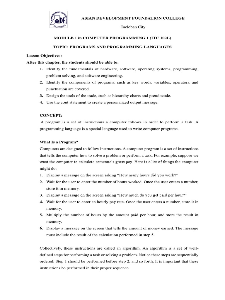 Itc 102 Module 2 Pdf Computer Program Programming 