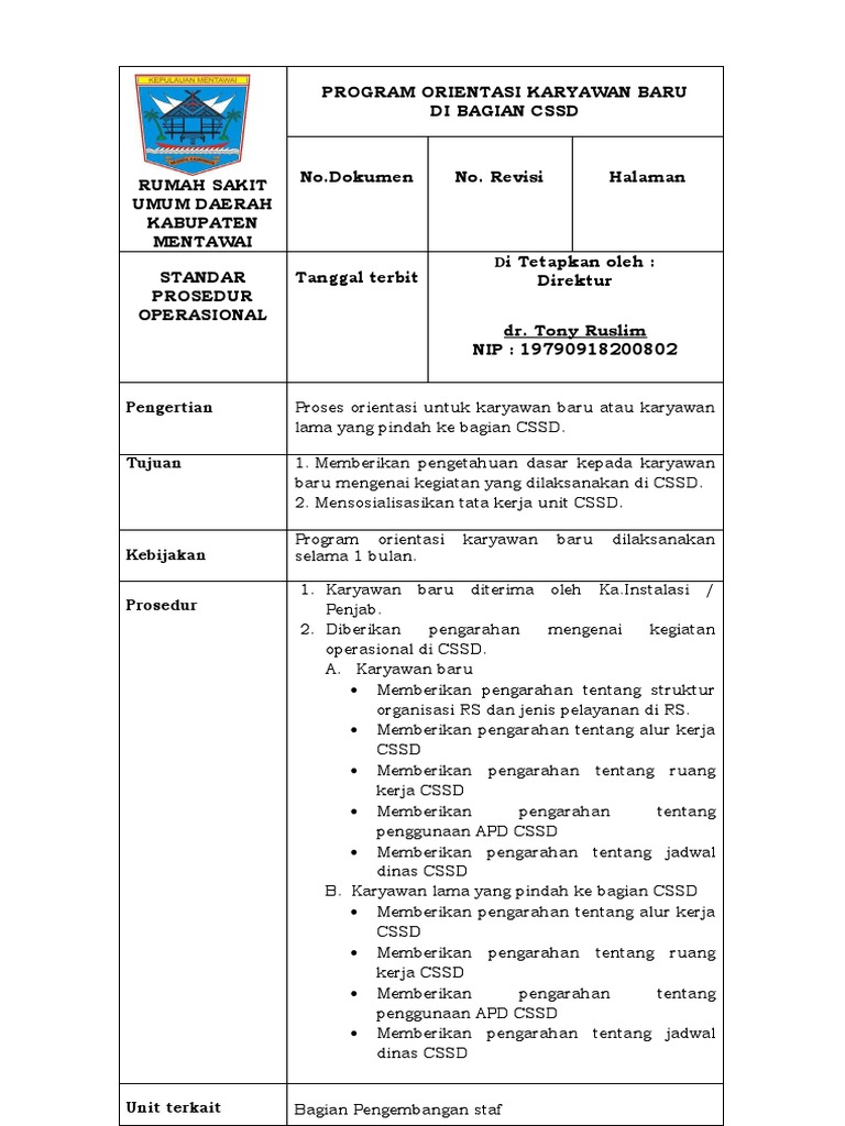 Sop Karyawan Baru CSSD | PDF
