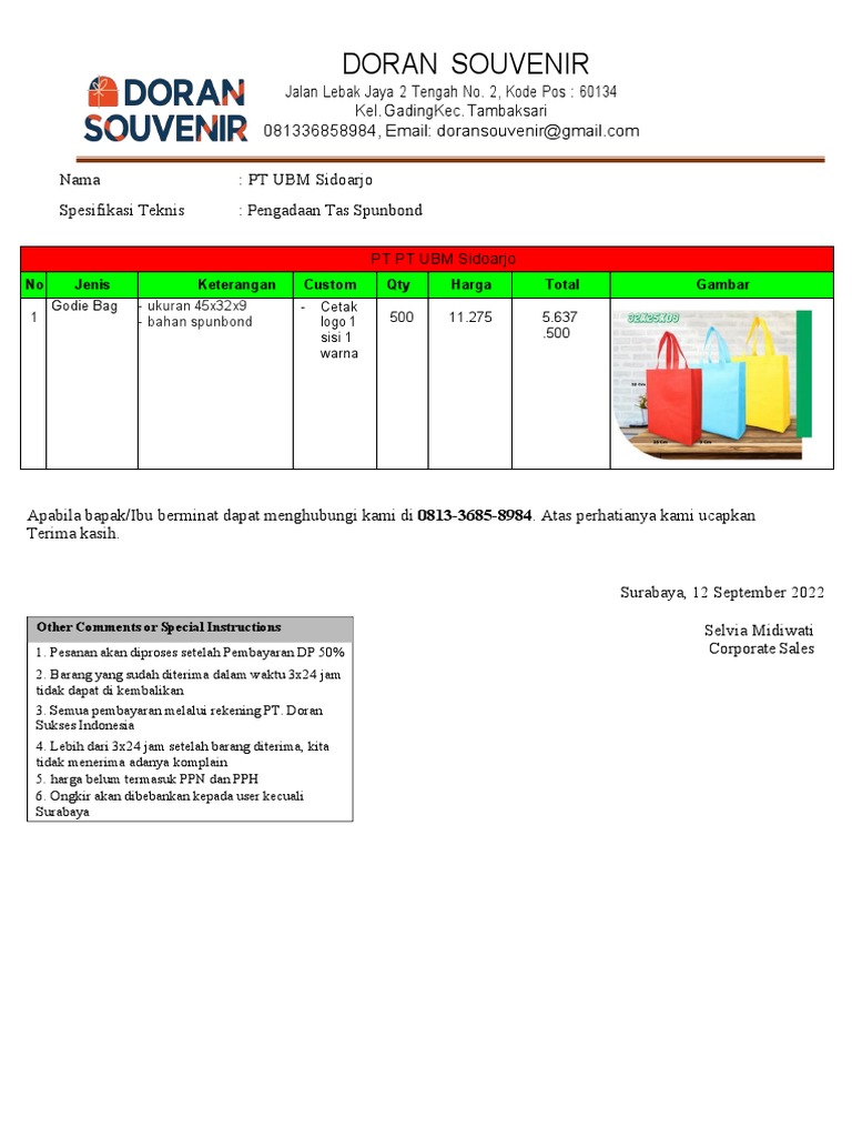 Surat Penawaran - Doran Souvenir | PDF