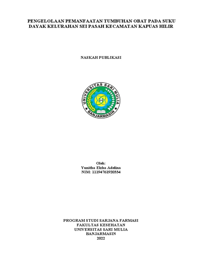 Pengelolaan Pemanfaatan Tumbuhan Obat Pada Suku Dayak Kelurahan Sei ... Pengelolaan Pemanfaatan Tumbuhan Obat Pada Suku Dayak Kelurahan Sei ...