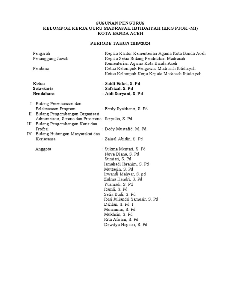 Form - Struktur Pengurus KKG Pjok | PDF