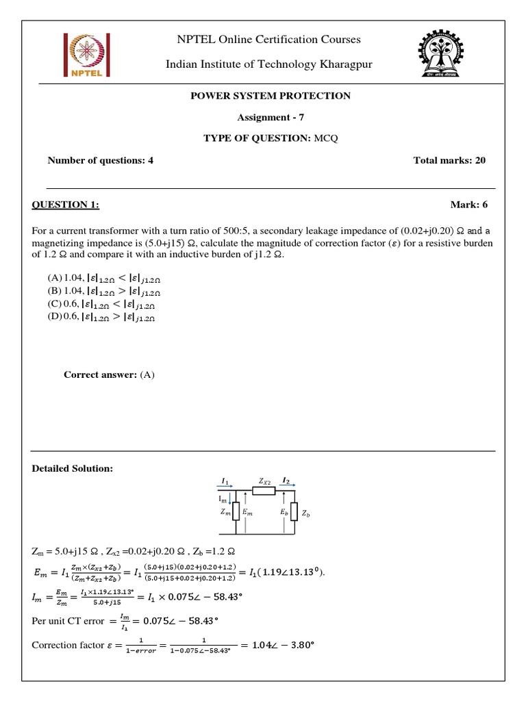 NPTEL - Assignment - 7 - CT - CVT (Modified) | PDF | Transformer ...