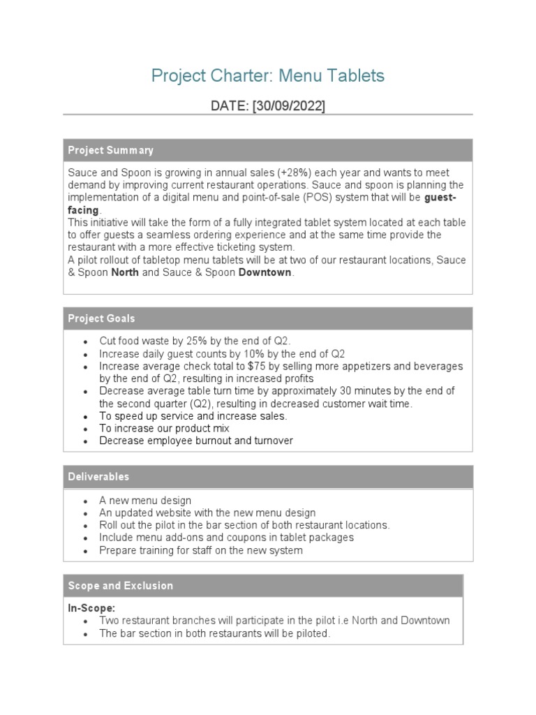 Project Charter in Project Management | PDF | Point Of Sale | Menu