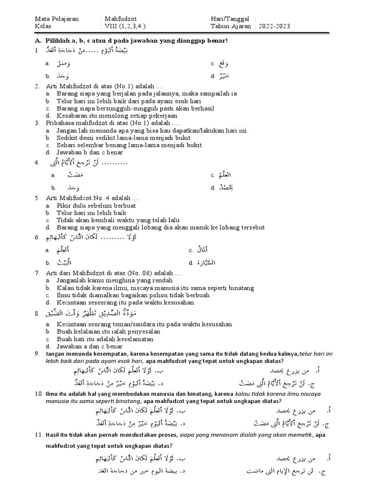 SOAL MAHFUDZOT PTS Ganjil 2022 | PDF