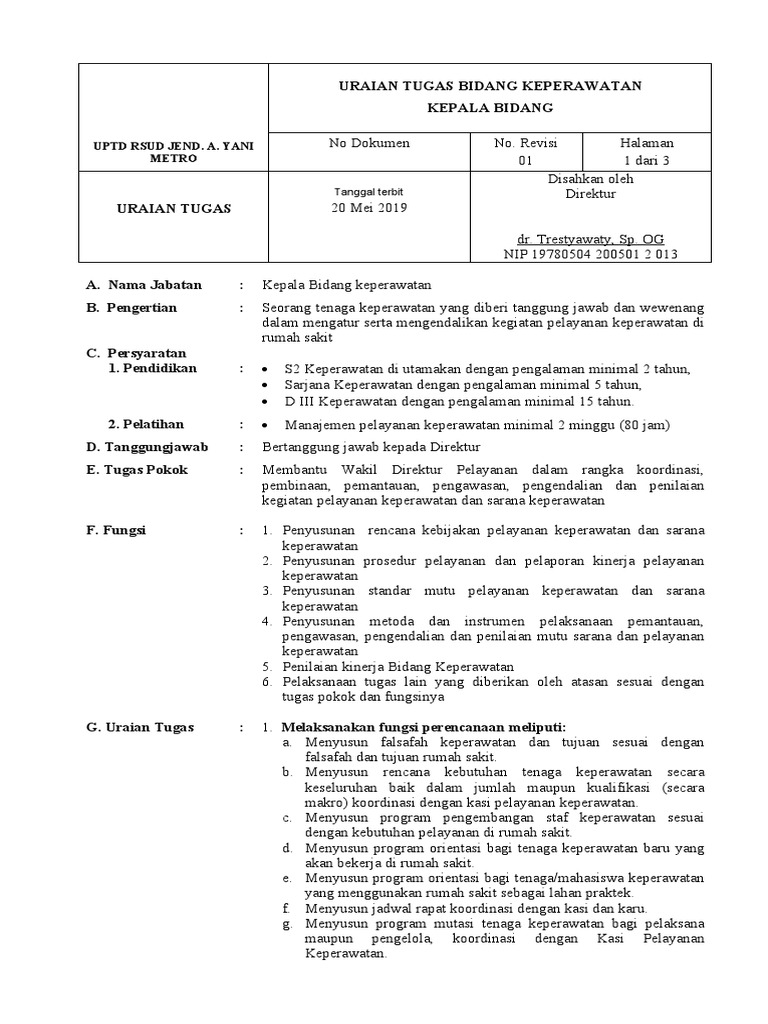 Uraian Tugas Bidang Keperawatan | PDF