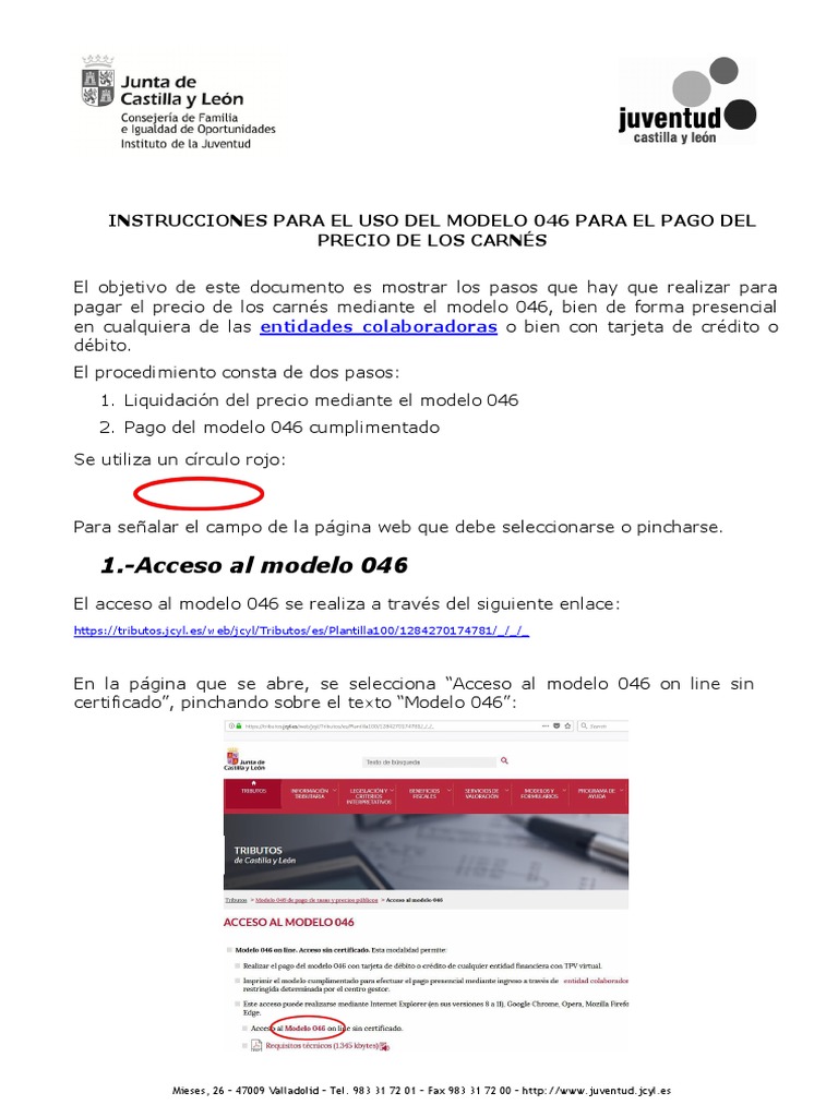 Instrucciones para el Modelo 046 JCYL | PDF | Tarjeta de débito | Tarjeta de crédito