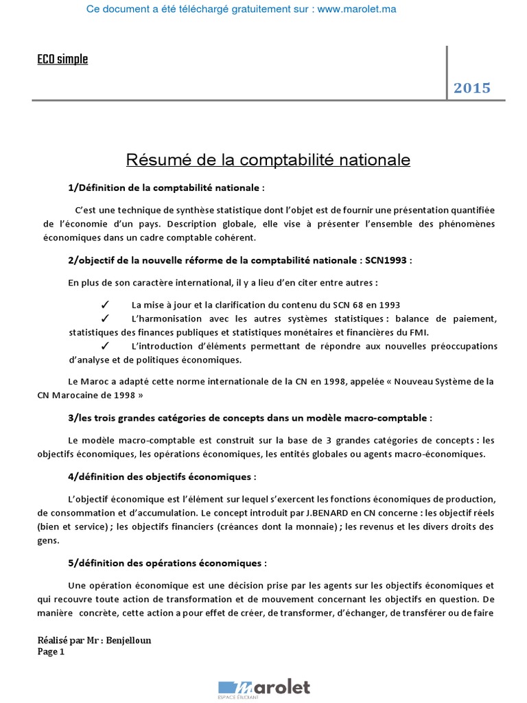 Résumé de la comptabilité nationale | PDF | Comptabilité nationale ...