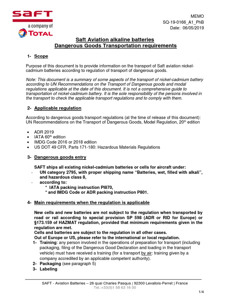1 - Transportation Requirements Aviation NiCd - 2019 | PDF | Dangerous ...