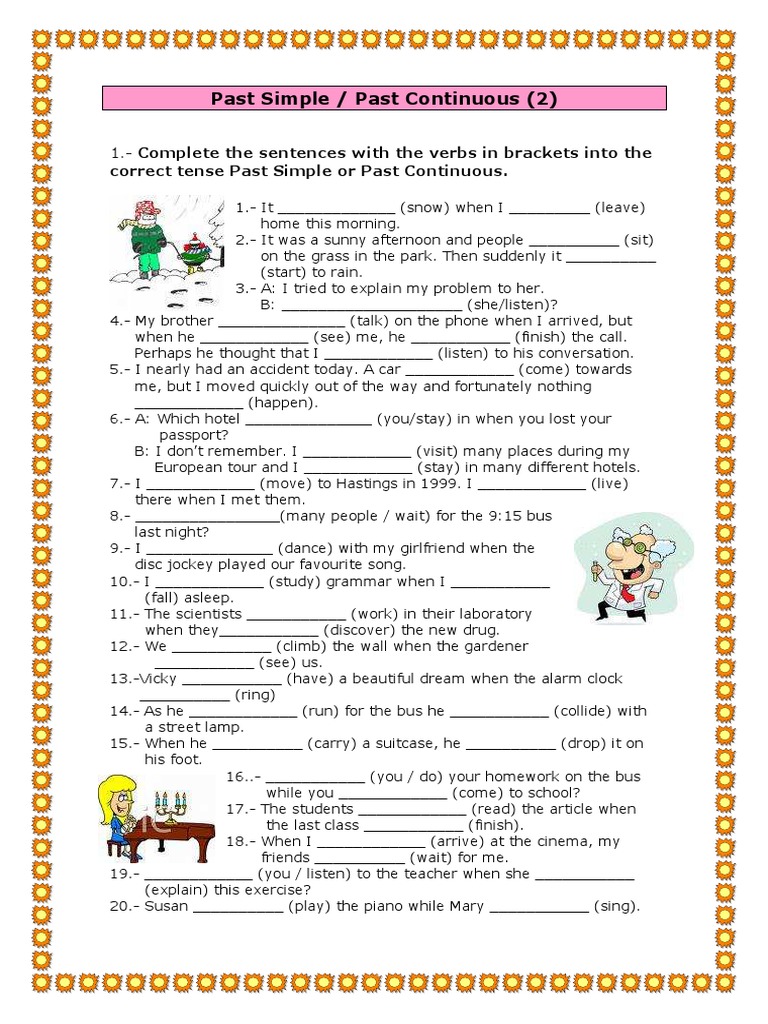 Past Simple vs. Past Continuous Exercises | PDF | Linguistics | Grammar