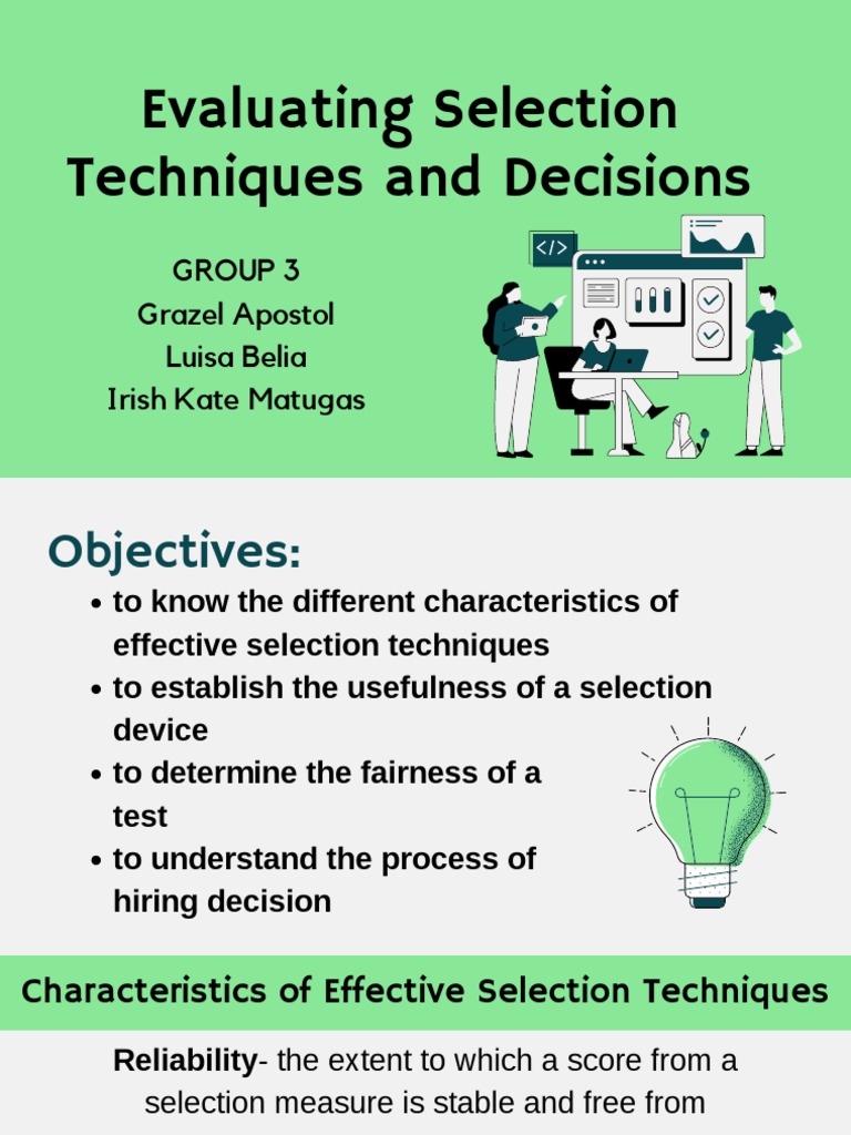 Group 3 - Evaluating Selection Techniques and Decisions | PDF | Validity (Statistics ...