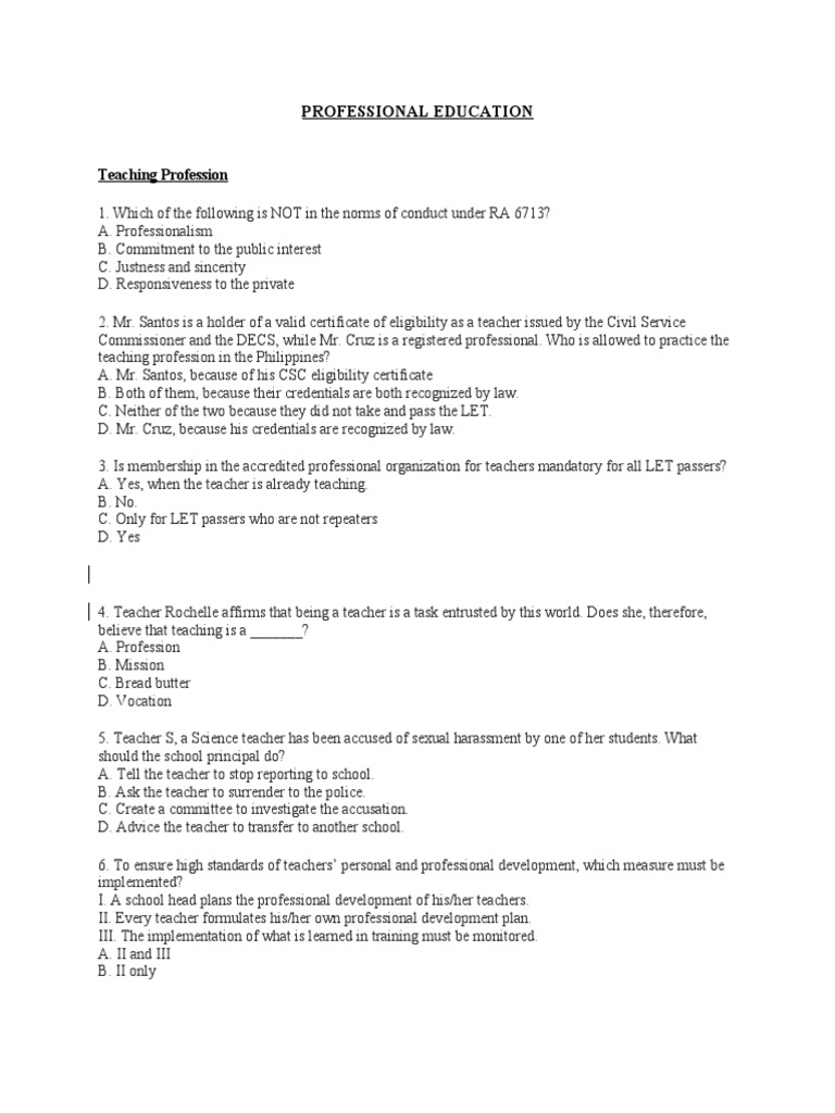 PROF - ED Test Questions | PDF | Teachers | Schools