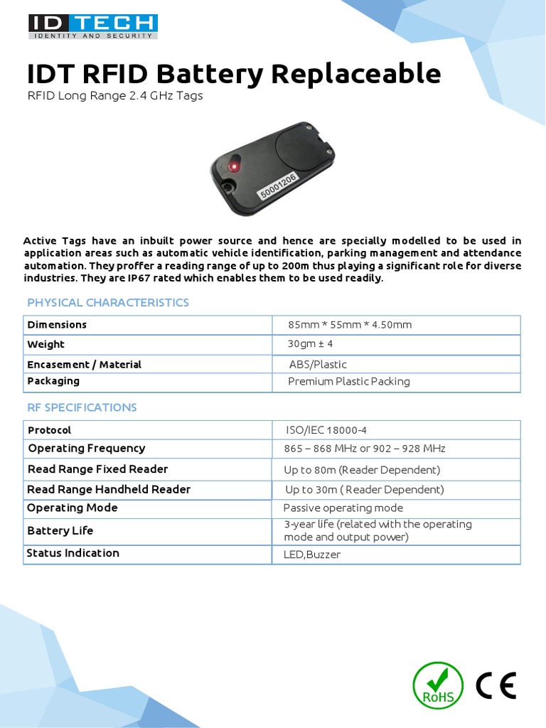 IDT RFID Active Tag Min | PDF | Radio Frequency Identification ...