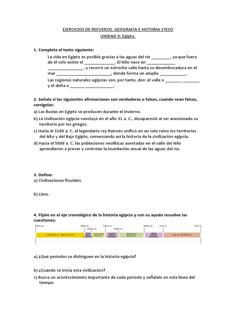 Ejercicios de Refuerzo Unidad 9. Egipto | PDF | Antiguo Egipto | Egipto