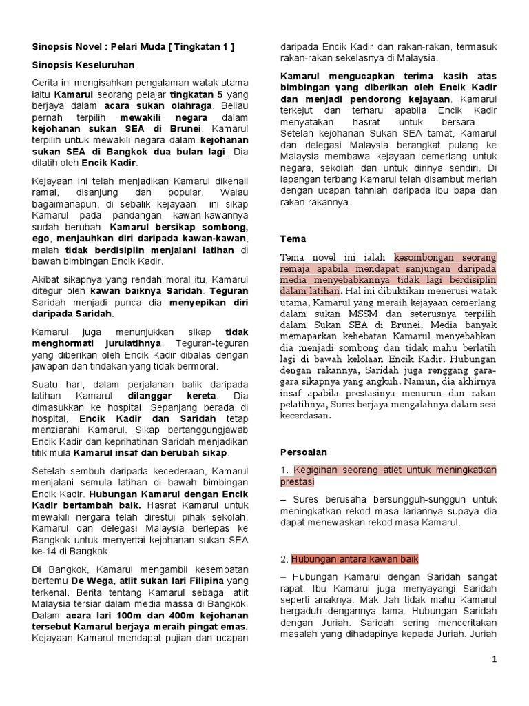 Pelari Muda Sinopsis Novel | PDF