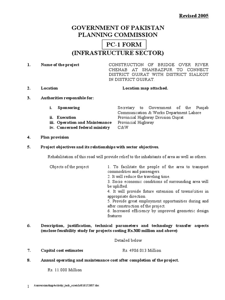 Government of Pakistan Planning Commission (Infrastructure Sector) Pc-1 ...