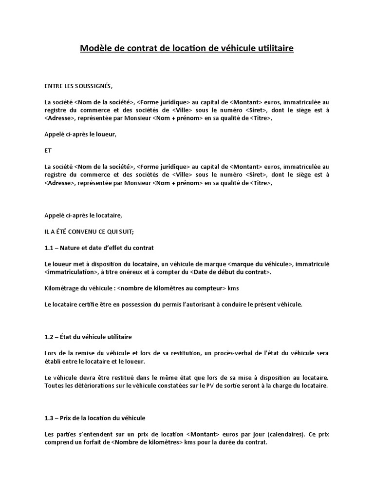 Contrat de Location D Un Vehicule Utilitaire | PDF