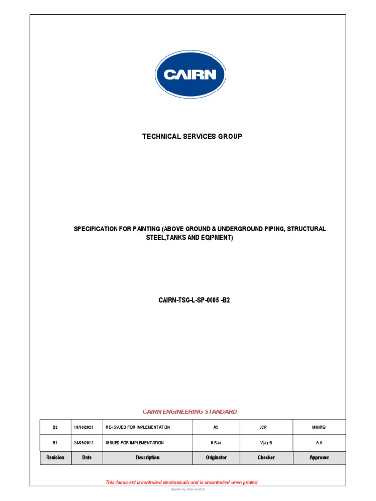 Cairn-Tsg-L-Sp-0005-B2 Specification For Painting (Above Ground & Underground Piping, Structural ...