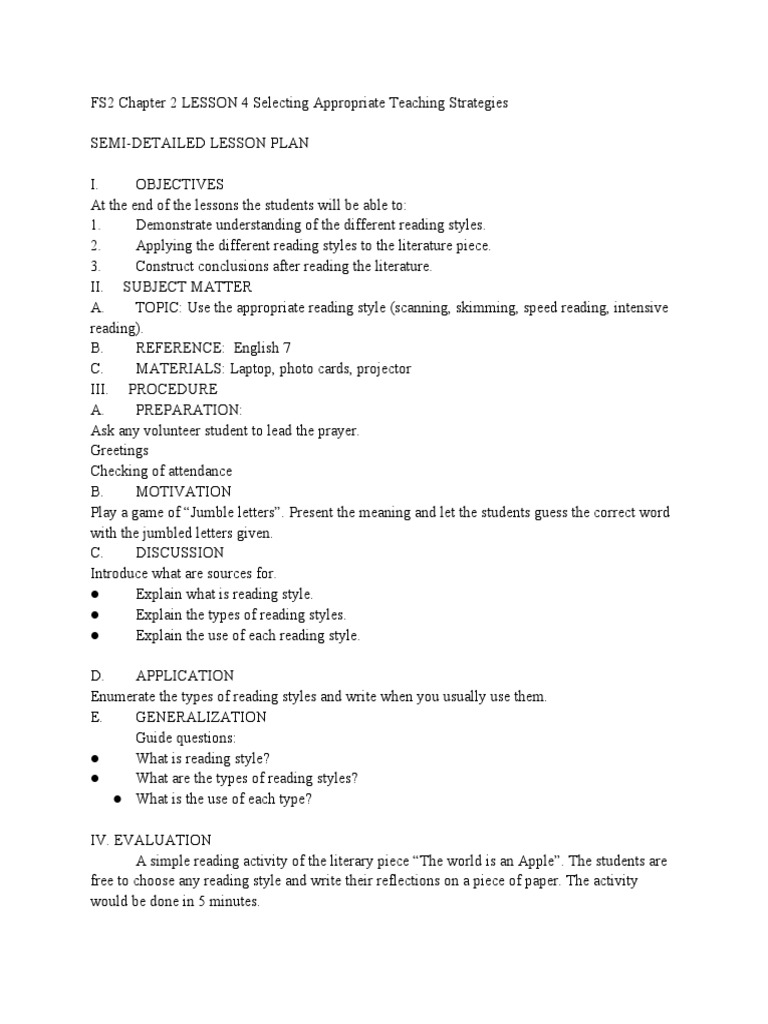 FS2 Chapter 2 LESSON 4 Selecting Appropriate Teaching Strategies | PDF