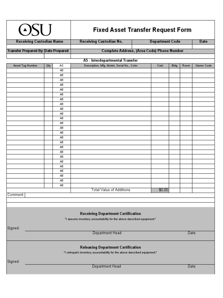 Fixed Asset Transfer Forms | PDF
