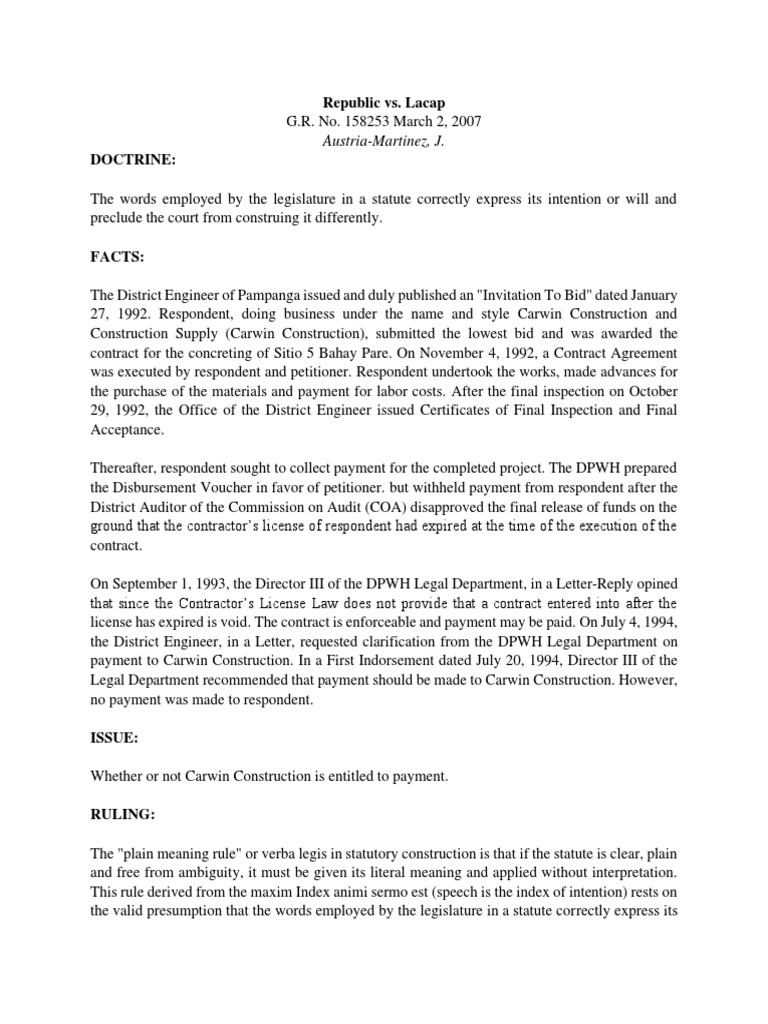 Republic Vs Lacap | PDF | Statutory Interpretation | Government
