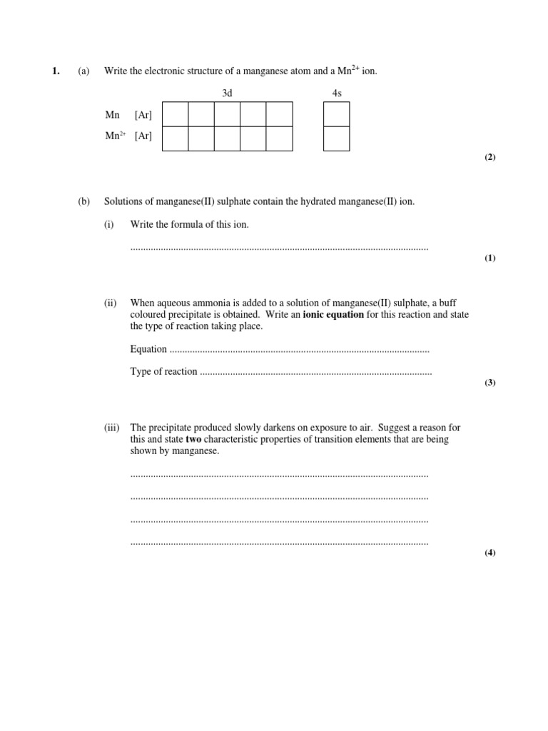 Chem Unit 5 Transition Metals Questions | PDF | Ion | Redox