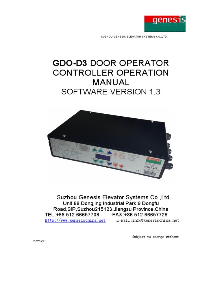 GDO D3门机控制操作手册EN V1.3 2 | PDF | Parameter (Computer Programming) | Relay