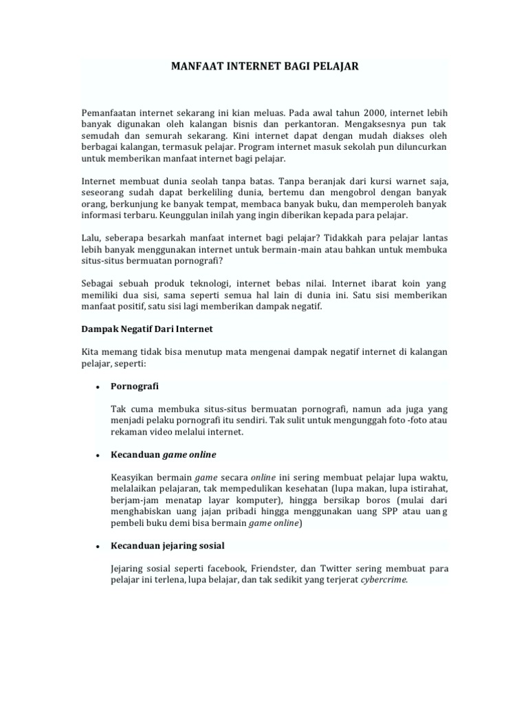 Manfaat Internet Bagi Pelajar | PDF | Komputer