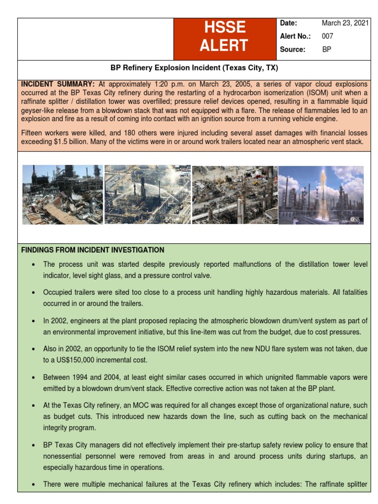 Refinery Explosion Safety Lessons | PDF | Safety | Occupational Safety ...