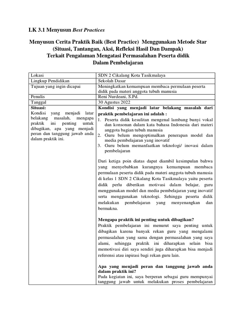 LK 3.1 Menyusun Best Practices RENI | PDF