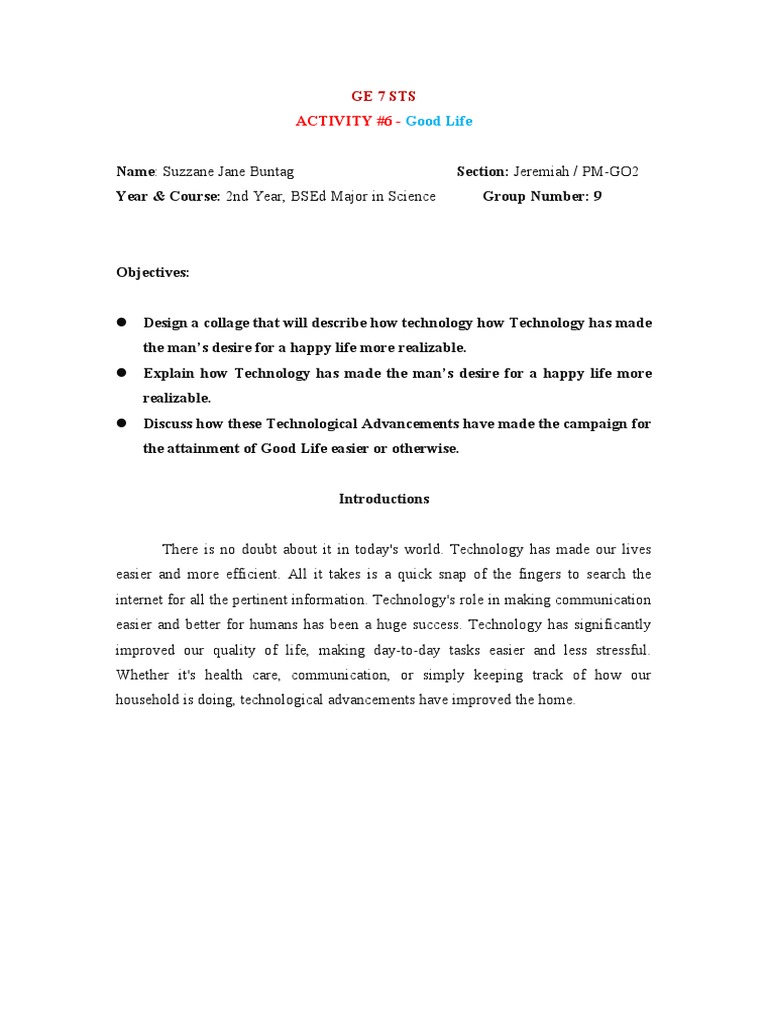 Act. 6 Good Life Collage | PDF | Health Care | Innovation