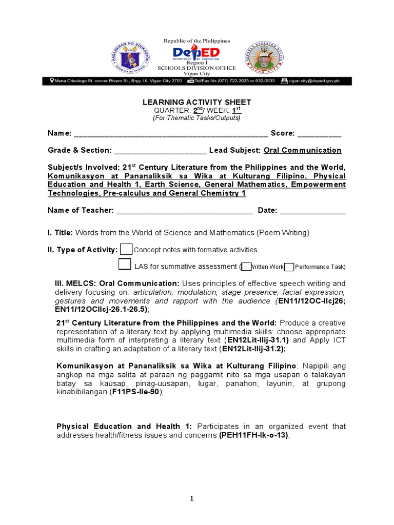 LAS Thematic Grade-11-STEM | PDF | Poetry | Science