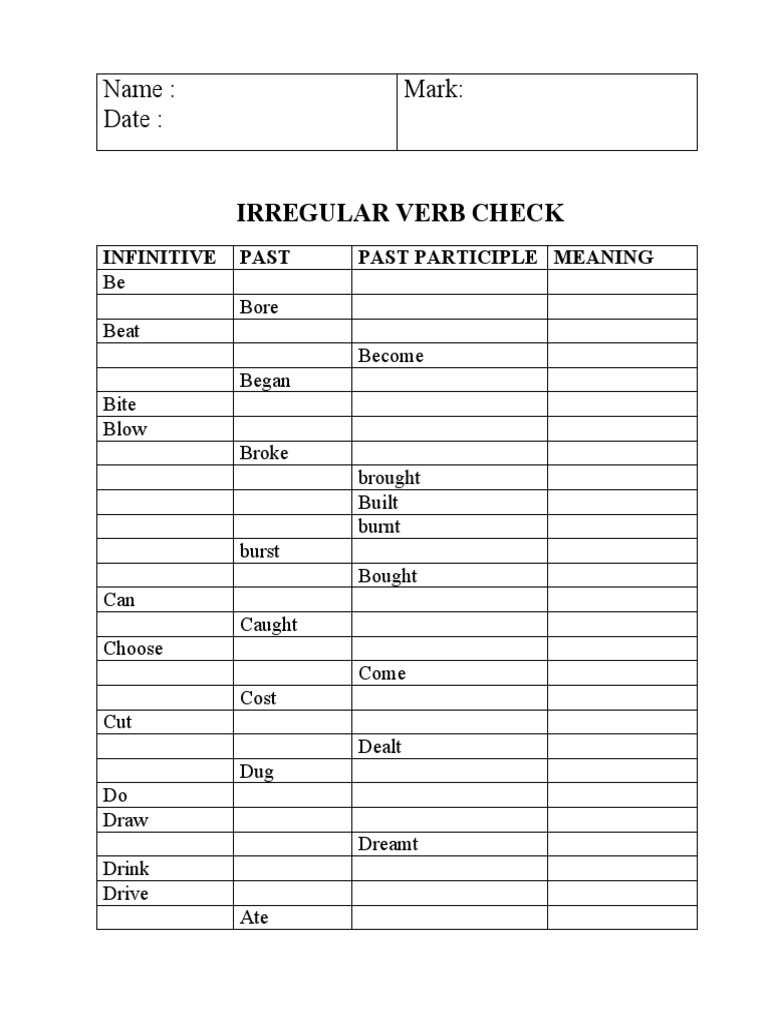 Irregular Verb Check | PDF