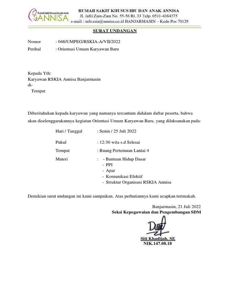 Surat Undangan & Rundown Acara Orientasi Umum 2022 | PDF