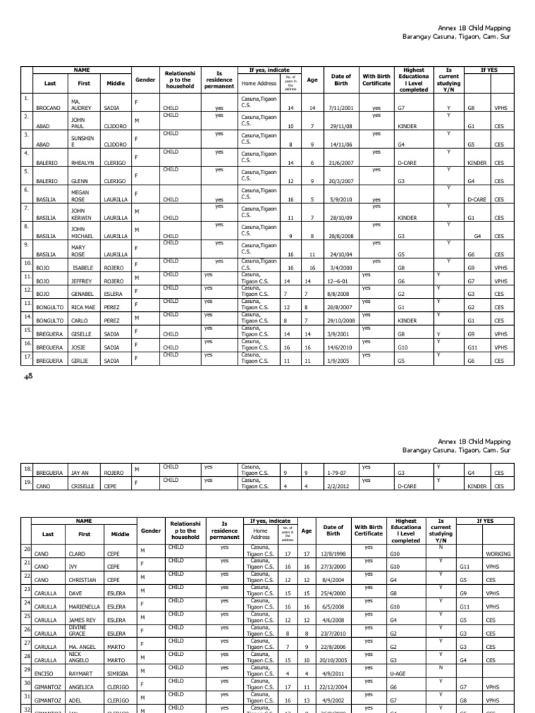 Annex 1B Child Mapping | PDF | National Security | Meetings