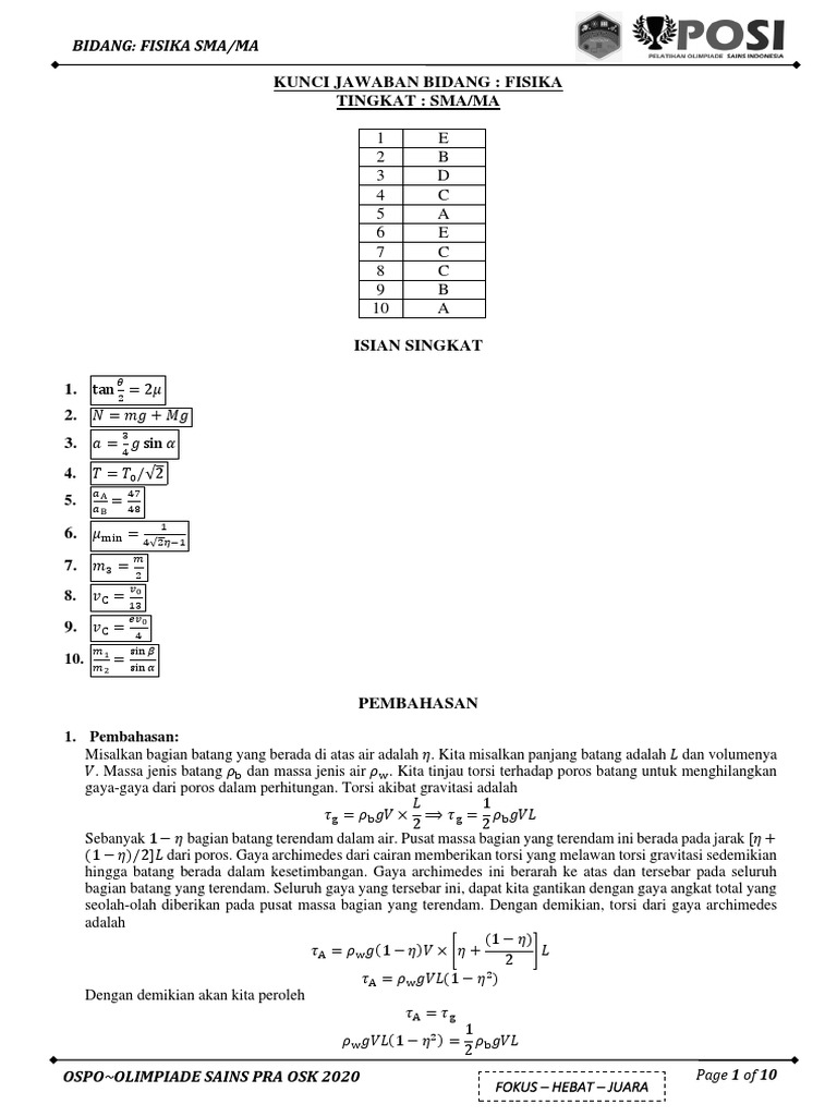 Kunci Fisika - Ospo 2020 - Posi | PDF